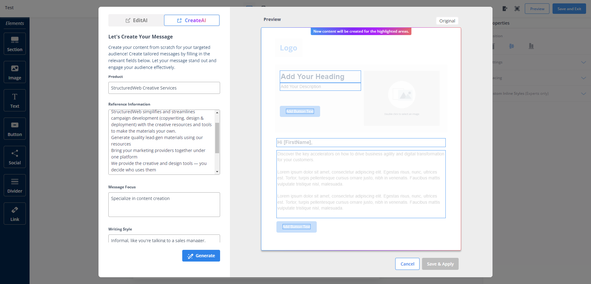 StructuredWeb ChannelGPT's CreateAI